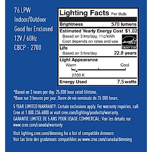 Cree Lighting MR16-75W-P1-27K-25NF-GU53-U1 Pro Series MR16 GU5.3 75W Equivalent LED Bulb (Dimmable) 540 lumens Soft White 2700K 1 Pack