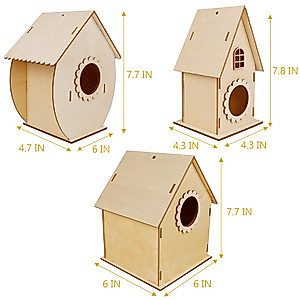 Glintoper Art Craft Wood Toys for Kids, 4 Pack DIY Bird House Kit Painting Puzzle DIY Wooden Assembly, Build and Paint Birdhouse, Include Paints & Brushes, Wooden Arts for Girls Boys Toddlers