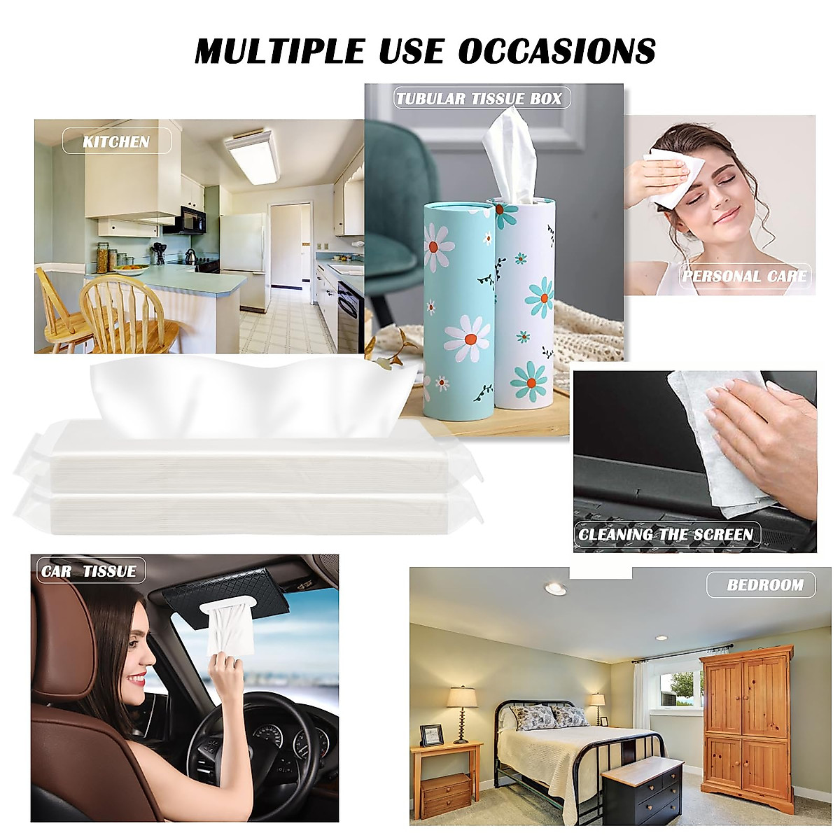 Car Tissue Refill, Disposable Facial Tissue, Napkin, Travel Size Pack for Car Visor Tissue Holder or Purse, 15 Packs, 50 Sheets per Pack, 750 Sheets In Total