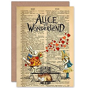 Wee Blue Coo Greetings Birthday Gift Upcycle Dictionary Alice Wonderland Collage Sealed Greeting Card Plus Envelope Blank inside