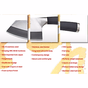 ZHEN Japanese VG-10 3-Layer Forged High Carbon Stainless Steel Light Vegetable Chopping Chef Knife/Cleaver, 7-inch, TPR Handle