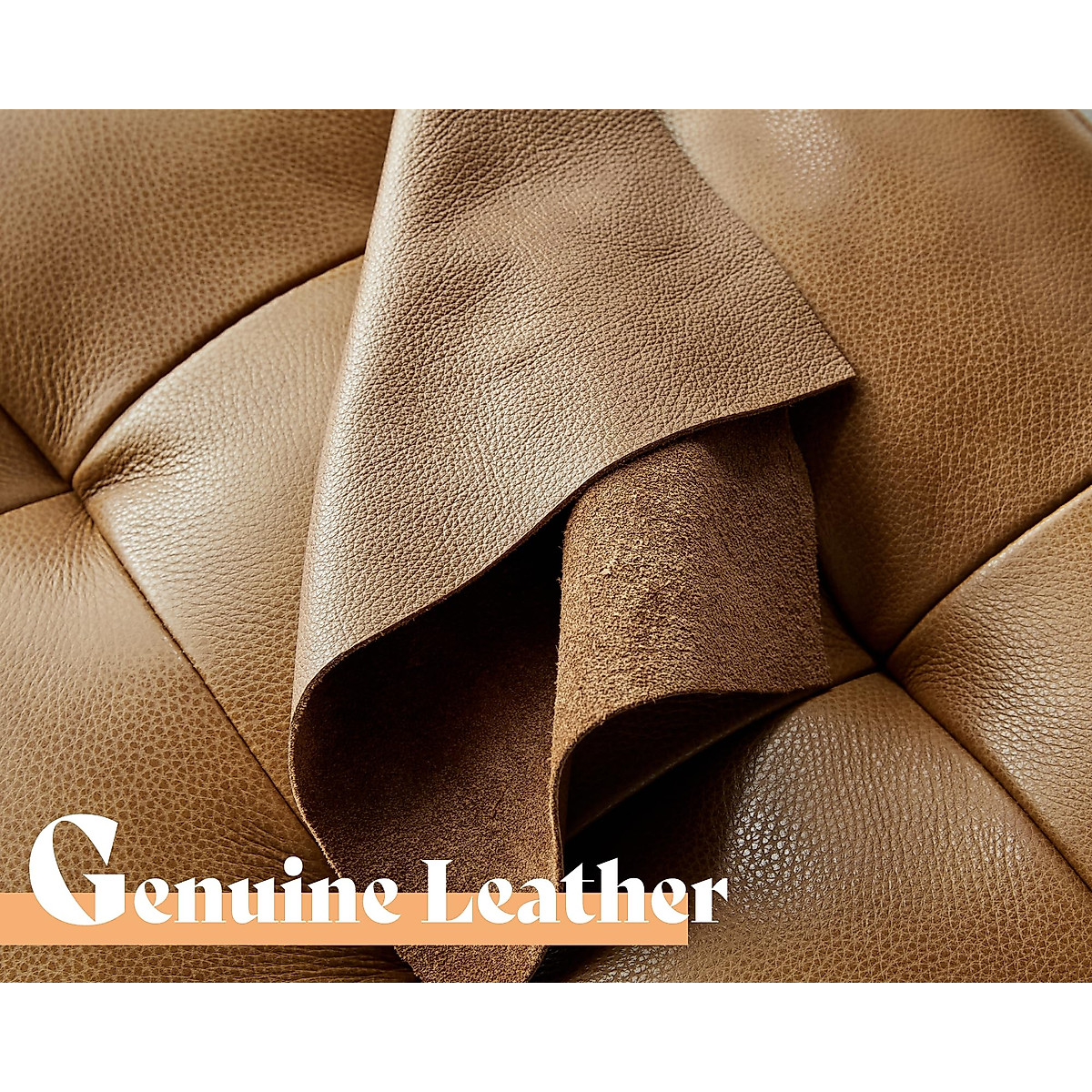 AMERLIFE Genuine Leather Sofa, Mid-Century Modern Leather Couch,3 Seater with Tufted Back, Comfy Sofa for Living Room-Brown Full Grain Leather Couch