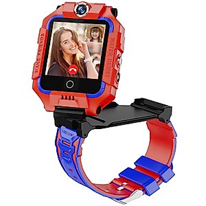 OKYUK 4G Kids Watch Phone T10, Funny 360° Rotation Screen Dual Camera Smart Watch for Boys Girls, IP67 Waterproof, 2-Way Calls, GPS, SOS, Video Calls, Remote Control, Pedometer Smartwatch (Red)