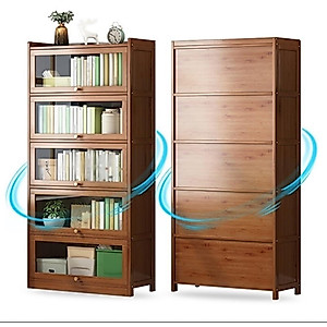 Modern 5 Tier Bookcase with Flip Door, Rectangle Shelves with Closed Back Panels, Tall Bookshelf, Storage Organizer Shelves for Bedroom, Living Room, Office, Kitchen(Gray,23.6*12.2*67.7in)