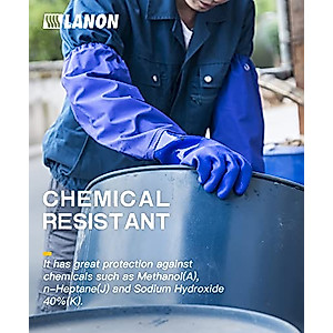LANON 26" Elbow Length PVC Chemical Resistant Gloves, Heavy-Duty Long Rubber Gloves, Acid, Alkali & Oil Protection, Large