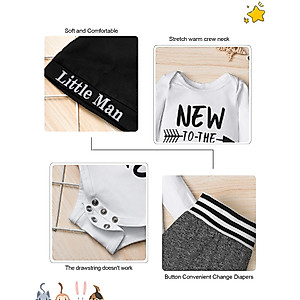 Baby Boy Clothes 0-3 Months Baby Clothes Boy New to The Crew Print Romper Pants Hat 3PCS Baby Boy Outfits White