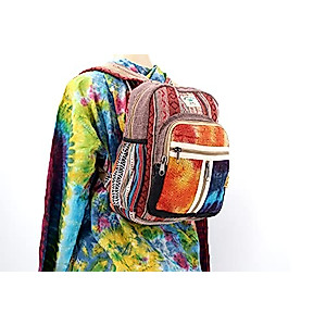 Unique Tie-dye Mini Hemp Backpack Small Back Pack Boho Backpack 100% Himalaya Hemp| 100% VEGAN | Handmade with Love. (Brown)