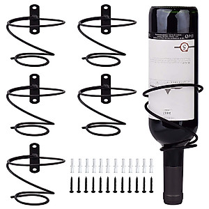 Mocoum 6 Pack Wall Mounted Wine Racks - Red Wine Bottle Display Holder with Screws, Metal Hanging Wine Rack Organizer for Beverages/Liquor Bottles Storage (6 Pack, Downwards-Style 2)