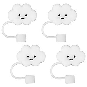 4pcs Straw Covers for Reusable Straws, Cute Straw Covers Cap Silicone Straw Tips Lids Dust-Proof Cloud Straw Covers Cap Straw Toppers for Stanley Cup Sippy Cups with 8mm Diameter Straws