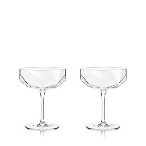 Viski Faceted Coupe Glasses set of 2, Champagn, Martini, Wine, Crystal Cocktail Glasses for Bar, Drinking Glass Set of 2, 7oz