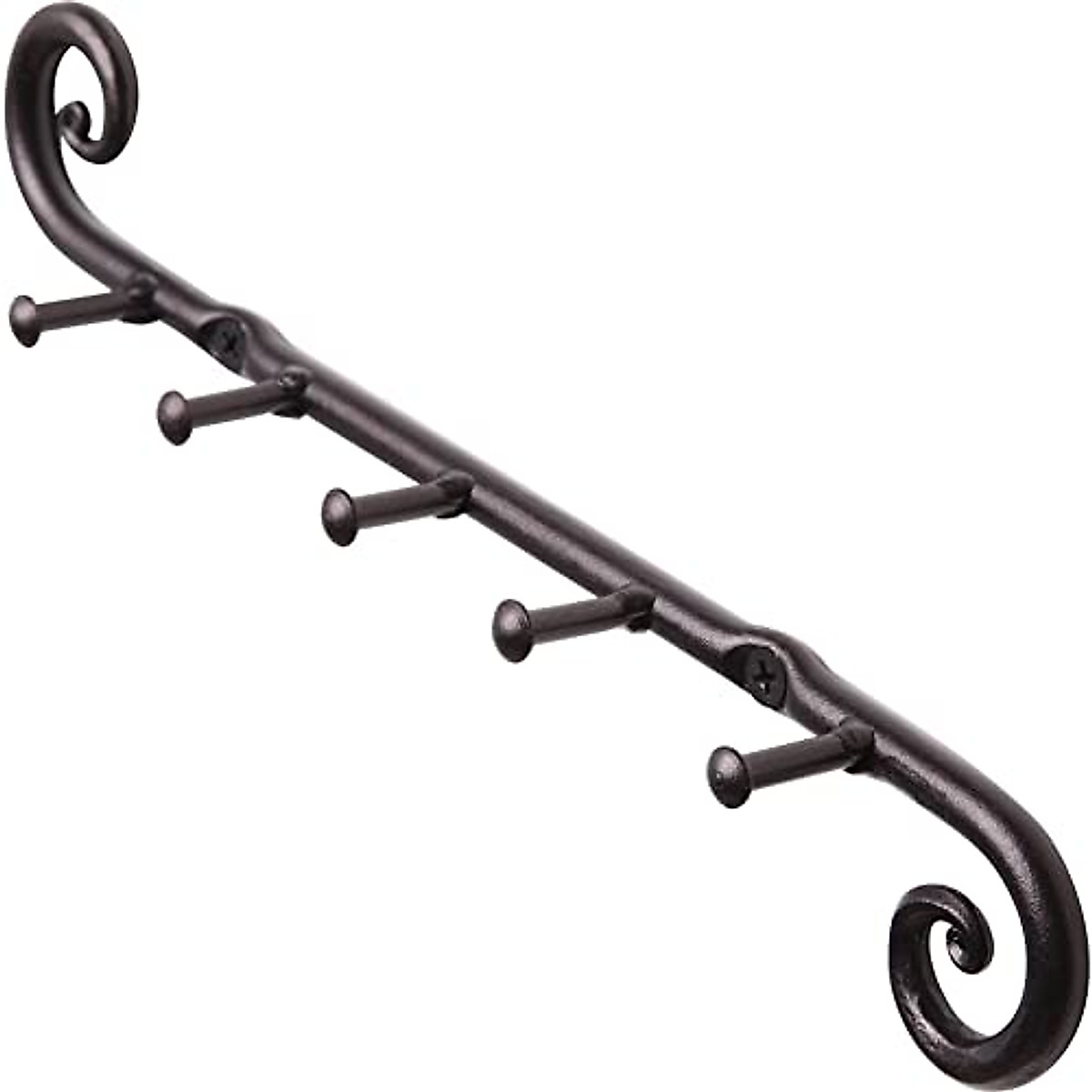 RTZEN Farmhouse Small Key Holder for Wall - Handcrafted Swirl Decorative 5 Key Hooks for Home Entryway - Wrought Iron Black Wall Mount Key Rack Purse Coat and Leash Holder or Organizer (Classic)