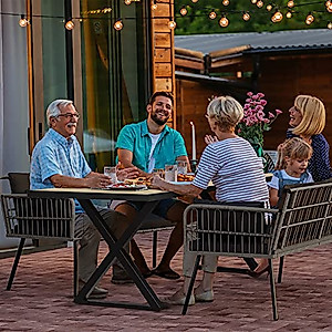 YITAHOME Outdoor Patio Dining Table for 6, Rectangular Table with Faux Wood Tabletop and Umbrella Hole, Outdside Table for Patio Balcony Proch Poolside - Black & Nature Wood