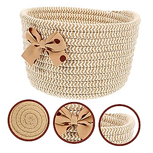 Cotton Rope Storage Basket Baby Keys Woven Storage Basket Table Top Decor Decorations for Shelves Foldable Basket Desktop Storage Basket Small Round Basket Manual Khaki Fabric