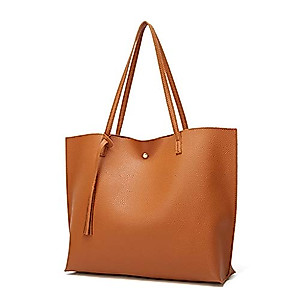 KLGDA Women's Soft Leather Tote Shoulder Bag from, Large Capacity Shopping Backpacks Tassel Handbag Brown