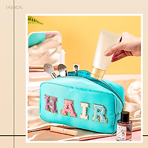 Remerry 4 Pcs Makeup Bag Travel Cosmetic Bag Organization Chenille Letter Toiletries Stuff Pouch Preppy Waterproof Bag Gift for Women Girl Teen(Classic, Nylon)