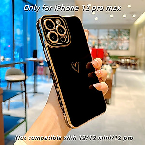 ROUTDOM Compatible with iPhone 12 Pro Max Case for Women Girls Aesthetic Cute Cool Luxury Trendy Gold Heart Design,Slim Thin Silicone Shockproof Protective Phone Cover for iPhone 12 Pro Max（Black）
