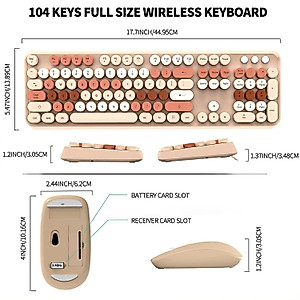 FOPETT Keyboard and Mouse Sets Wireless,Reliable 2.4 GHz Connectivity for PC,Laptop,Smart TV and More (Milk Tea Color)
