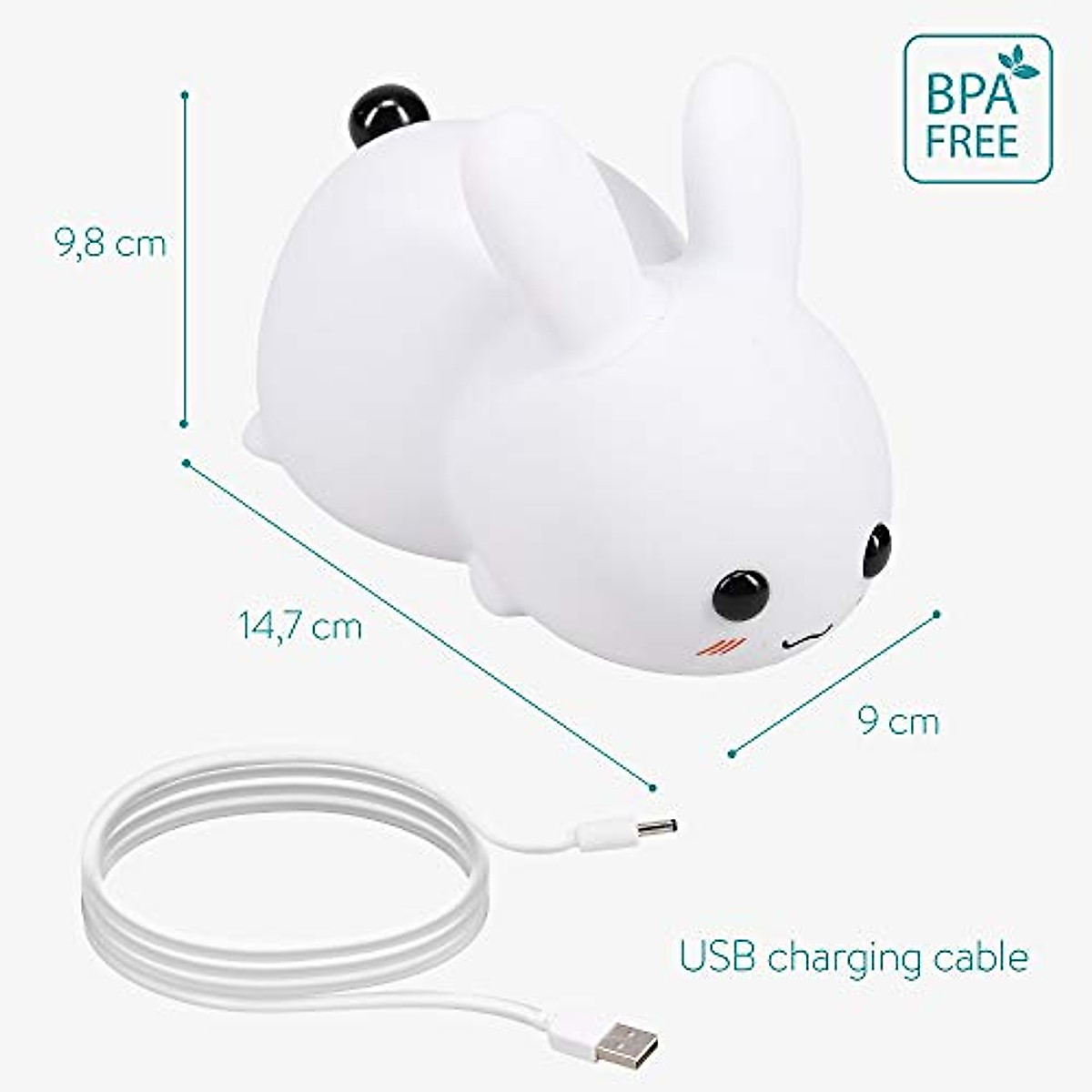 Navaris Bunny Night Light for Kids - Rechargeable Dimmable LED Lamp for Baby Nursery, Girls or Boys Bedroom - BPA-Free Silicone - Snow White Rabbit
