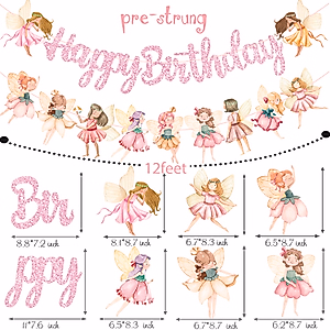 Fairy Birthday Party Banner Glitter Pink Fairies Birthday Party Decorations Fairy First Party Banners Fairy Birthday Cutout Banner for Fairy Garden Baby Shower Supplies