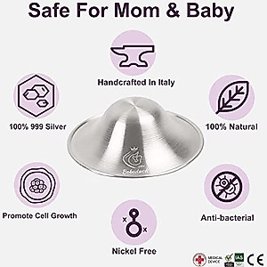 Boboduck The Original Silver Nursing Cups - X-L Size Nipple Shields for Nursing Newborn, 999 Carat Silver Nipple Covers for Breastfeeding