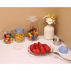 WhisprWield Extra Small Silicone Stretch Lids 2 Inch 6PCS Resuable Jar Cover Fit 2 to 2.3 Inch Containers,BPA Free, Leakproof, Microwave&Freezer Safe,Blue Clear, bwlid1