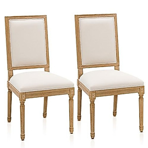 Furniliving French Country Dining Chairs Set of 2, Upholstered Dining Room Chairs with Back Farmhouse Kitchen Chairs for Living Room, Kitchen, Restaurant (Beige-Square)