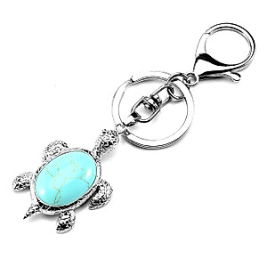 Jovivi Sea Turtle Natural Crystal Stone Multicolored Keychain Gemstone Chakra Keyring for Couple Best Friend Gift
