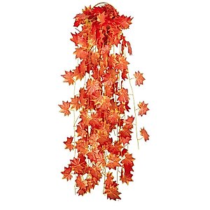 Kalolary 90 Feet 12 Strands Artificial Fall Maple Leaves Garland Autumn Fake Leaf Vine Garland Hanging Plant for Home Garden Easter Thanksgiving Indoor Outdoor Decor