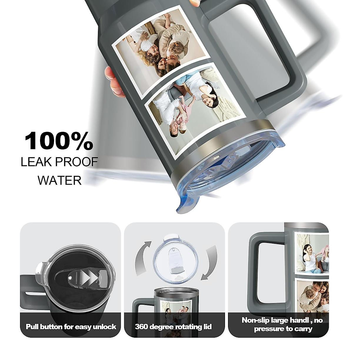 Personalized Gifts 40 Oz Tumbler with Handle and Straw, Custom Tumbler with Add Name, Photo, or Logo, Stainless Steel Double Walled Vacuum Insulated Cup, Customized Photo Gifts for Women Men