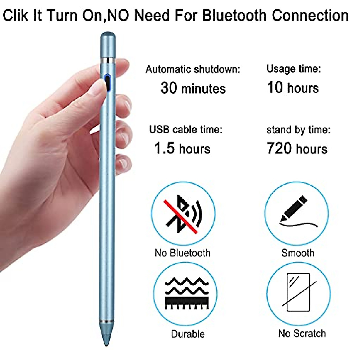 Active Stylus Pens for Touch Screens,Stylus Pen Compatible with Apple iPad, Capacitive Pencil for Kid Student Drawing, Writing,High Sensitivity,for Touch Screen Devices Tablet,Smartphone (Blue)