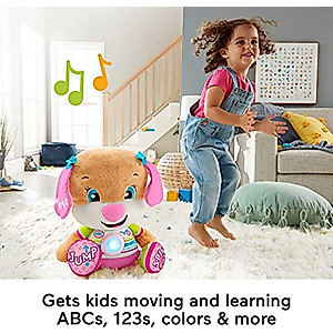 Fisher-Price Laugh & Learn So Big Sis, Large Musical Plush Puppy Toy with Learning Content for Infants and Toddlers
