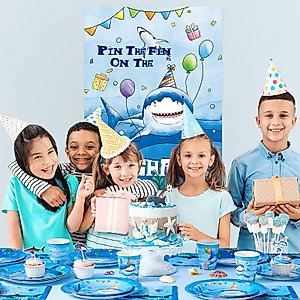 WERNNSAI Pin The Fin on The Shark Party Games - Ocean Party Supplies for Kids Boys Girls 21’’ x 28’’ Shark Game Poster with 24 Pcs Reusable Stickers for Birthday Family Classroom Activities