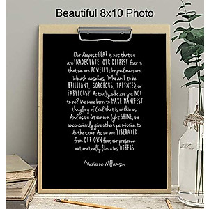 Marianne Williamson Deepest Fear Quote Wall Art Print - Perfect Home Decor for Office, Bedroom, Bathroom, Dorm - Inspirational, Motivational, Spiritual Gift for Women - Unframed 8X10 Photo