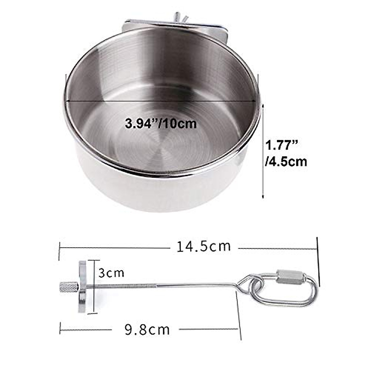 ymmsuuie 2 Pack Bird Food Bowl with 1 Fruit Skewer Holder, Stainless Steel Parrot Feeder with Clamp for cage,Stainless Steel Bowls for Cats and Dog, Bird Cage Food Water Bowls