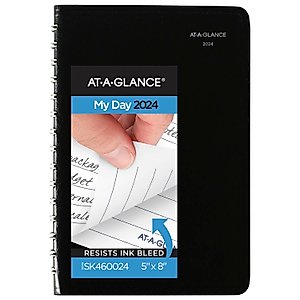 AT-A-GLANCE 2024 Daily Planner, DayMinder, Open Scheduling, 5" x 8", Small, Black (SK460024)