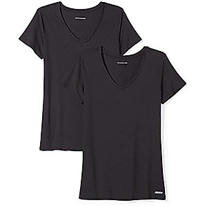 Amazon Essentials Women's Tech Stretch Short-Sleeve V-Neck T-Shirt (Available in Plus Size), Pack of 2, Black, Medium