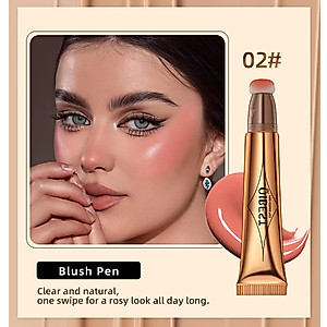 Liquid Blush Beauty Wand, Matte Liquid Highlight Blush with Cushion Applicator Attached Easy to Blend, Smooth Natural Matte Finish Contour Beauty Wand Face Blush Makeup Stick (2# Blush Cream Pink)