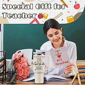 Teacher Gifts for Women, 40oz Teacher Tumbler with Handle, Teacher Appreciation Gifts, Best Teachers Gifts for Birthday Christmas Graduation Back to School Letter of the Week FF Sight World This cup