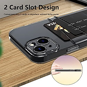 Restoo for iPhone 14 Plus Case + 2 Pack Tempered Glass Screen Protector, Clear Case with Card Holder Camera Lens Protection Protective Phone Cover for iPhone 14 Plus 6.7 Inch-Clear