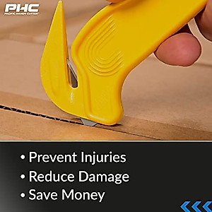 Pacific Handy Cutter Metal Detectable Disposable Film Cutter | Safety Box Cutter & Tape Splitter | Sharp & Durable Steel Blade | Perfect for Cryovac, Plastic Bags, & Shrink Wrap | Blue