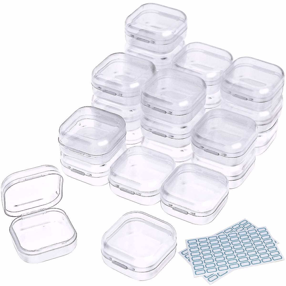 DUOFIRE Small Containers with Lids 24 Packs Plastic Box Clear Small Storage Containers Bead Organizer for Beads, Crafts, Jewelry, Small Items (1.38x1.38x0.7 Inches)