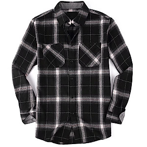 ESPFHN Men's Flannel Plaid Shirts Casual Button Down Shirt Long Sleeve Regular Fit Shirt Black/White