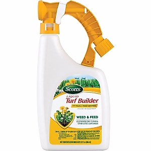 Scotts Liquid Turf Builder Lawn Fertilizer with Plus 2 Weed Control (Liquid Lawn Fertilizer plus Dandelion, Clover & Other Lawn Weed Killer) 32oz
