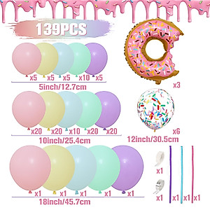 Donut Birthday Party Decorations,140Pcs Sweet One Balloon Garland Arch Kit and Happy Birthday Backdrop,Pastel Confetti Donut Foil Balloons for Donut Grow Up Baby Shower Decor Two Sweet Party Supplies