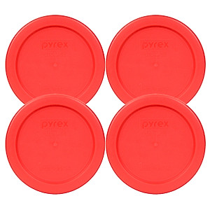Pyrex 7202-PC Red 1 Cup Round Plastic Storage Lid, Made in USA - 4 Pack