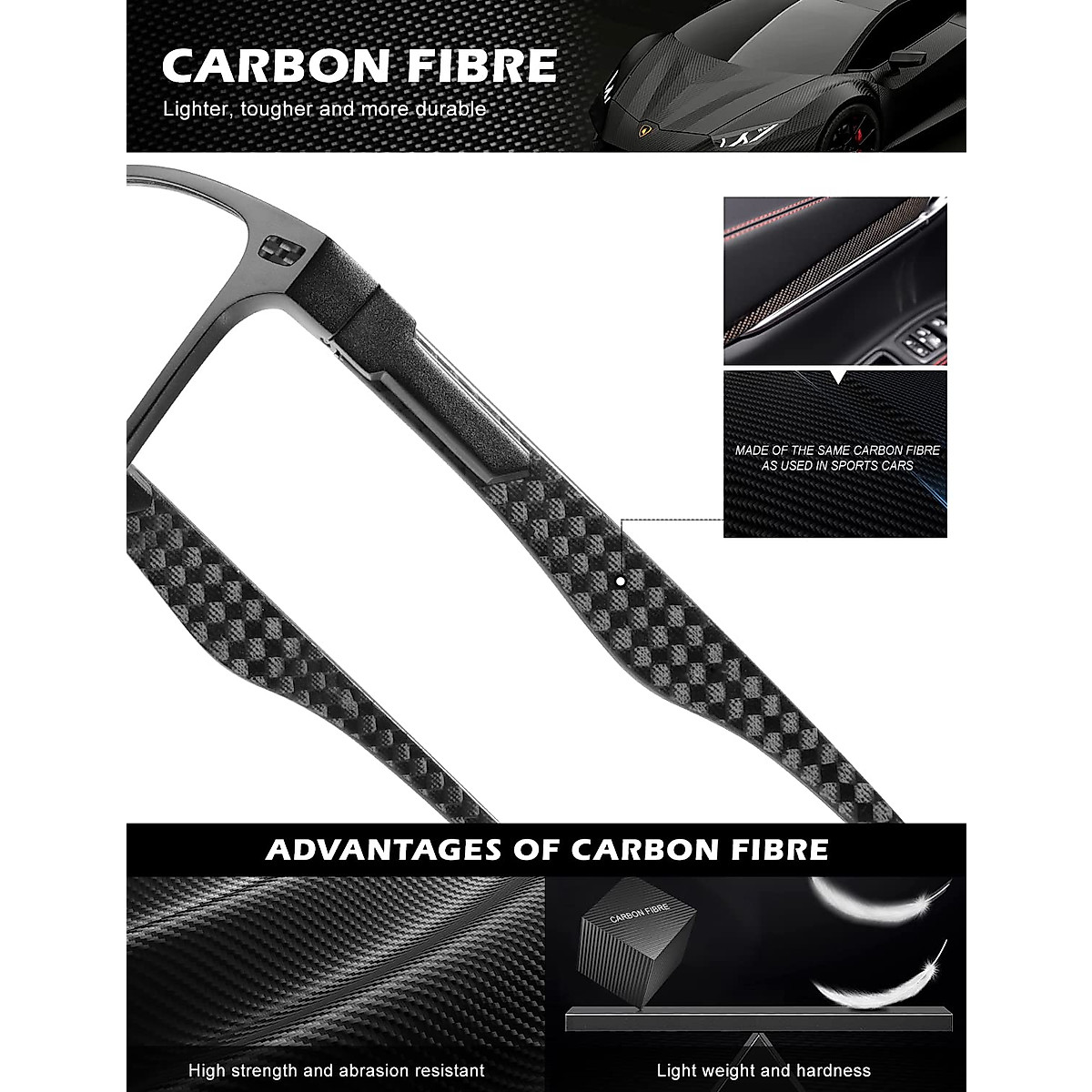 ANYLUV Blue Light Blocking Glasses for Men Premium Carbon Fiber Temples Mens Computer Gaming Glasses Rectangle Style UV400