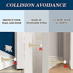 3 Inch Heavy Duty Solid Rigid Metal Gold Door Stop with Soft Rubber Tip, Protect Wall & Door,10 Pack