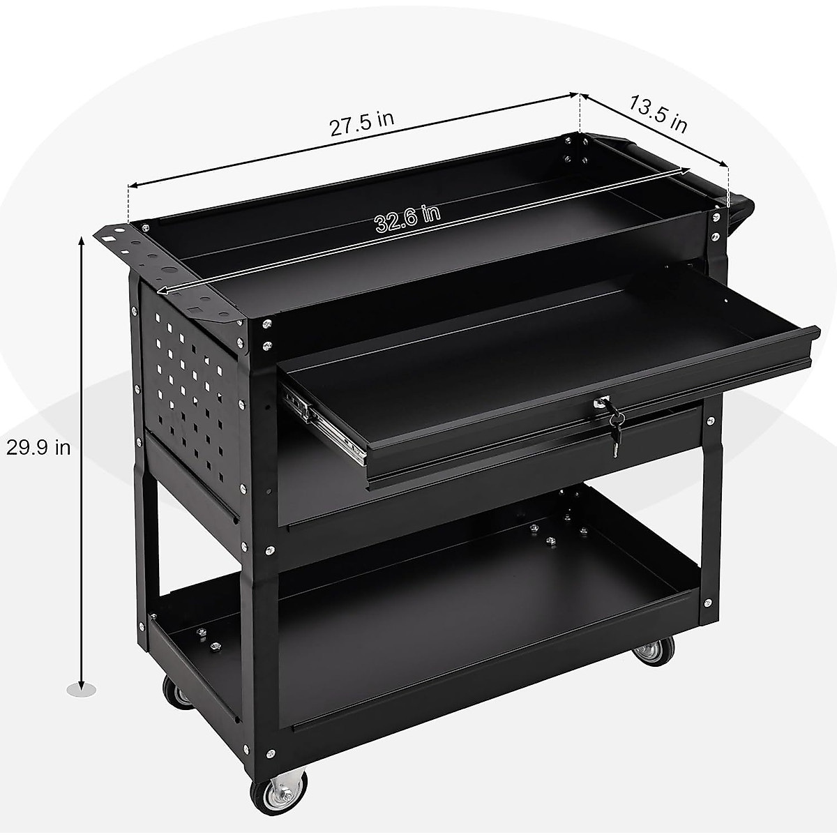 SUN & SUMMER Tool Chest with Wheels, Rolling 3-Tier Tool Box with Wheels 330 LBS Capacity Heavy Duty Utility Industrial Service Cart with Locking System Drawer for Garage, Warehouse & Repair Shop