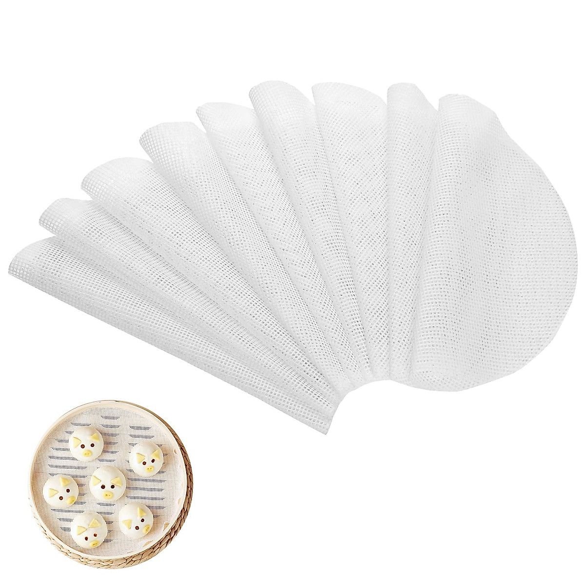 10 inch Non Stick Silicone Steamer Liners Mesh Mat Pad Steamed Buns Dumplings Baking Pastry Dim Sum Mesh Reusable Silicone Steamer Liners pastry mat bamboo steamer liners 10pcs