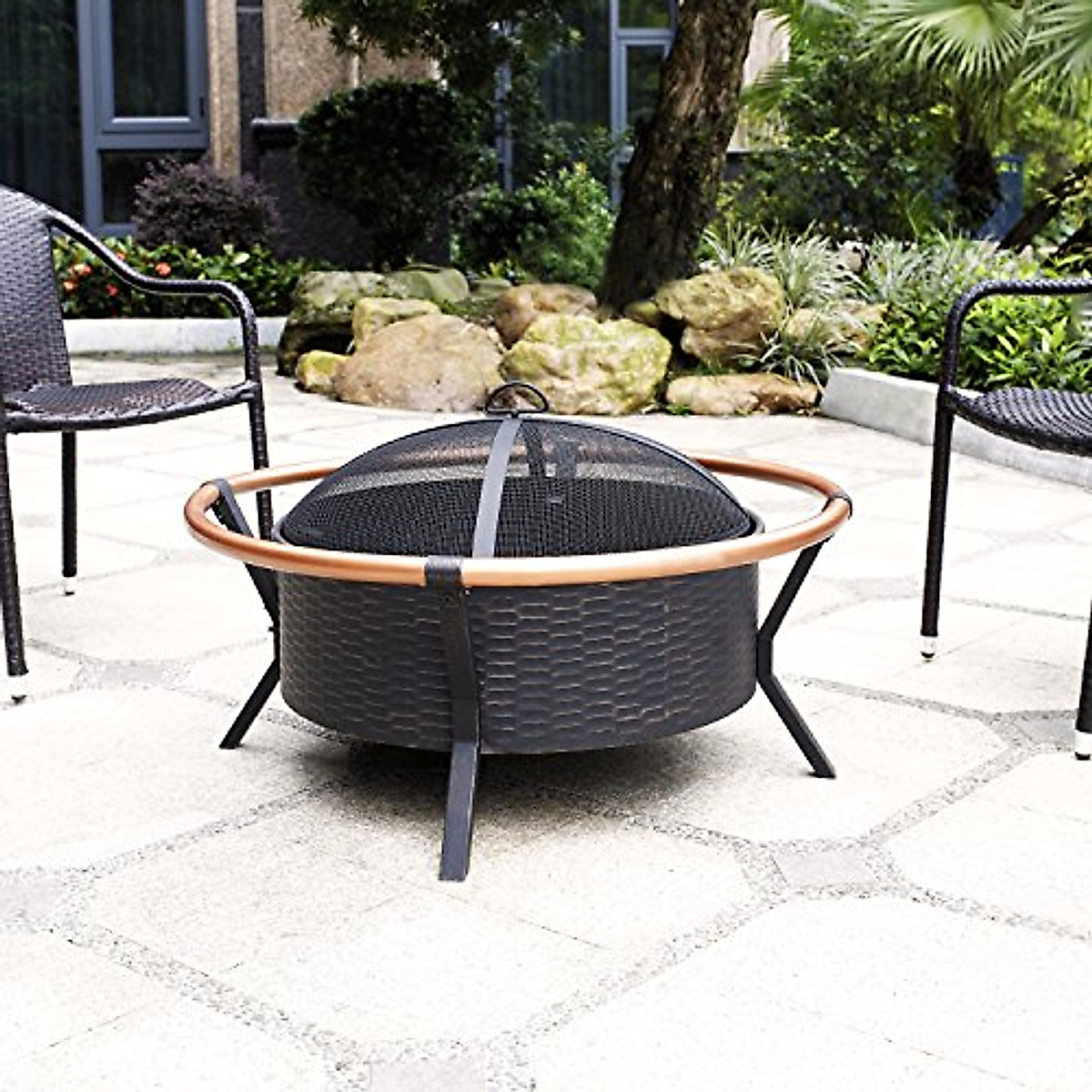 Crosley Furniture Yuma Outdoor Fire Pit with Oversized Bowl and Copper Ring - Black and Copper